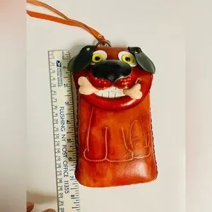 Handmade | Bags | Handmade Orange Leather Puppy Crossbody Bag Cute ...